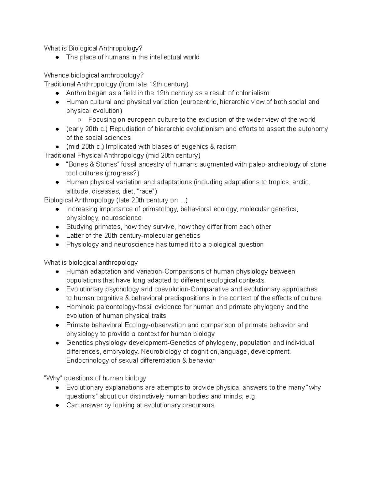 Anthro 1 Lecture Notes - What is Biological Anthropology? The place of ...