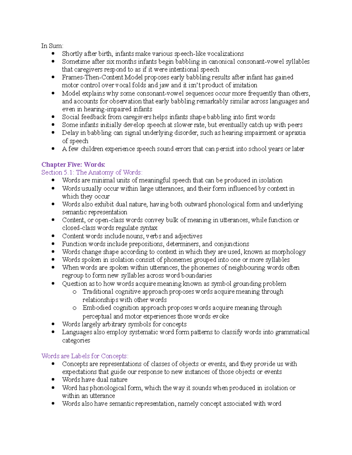 Notes 8 - In Sum: Shortly after birth, infants make various ...