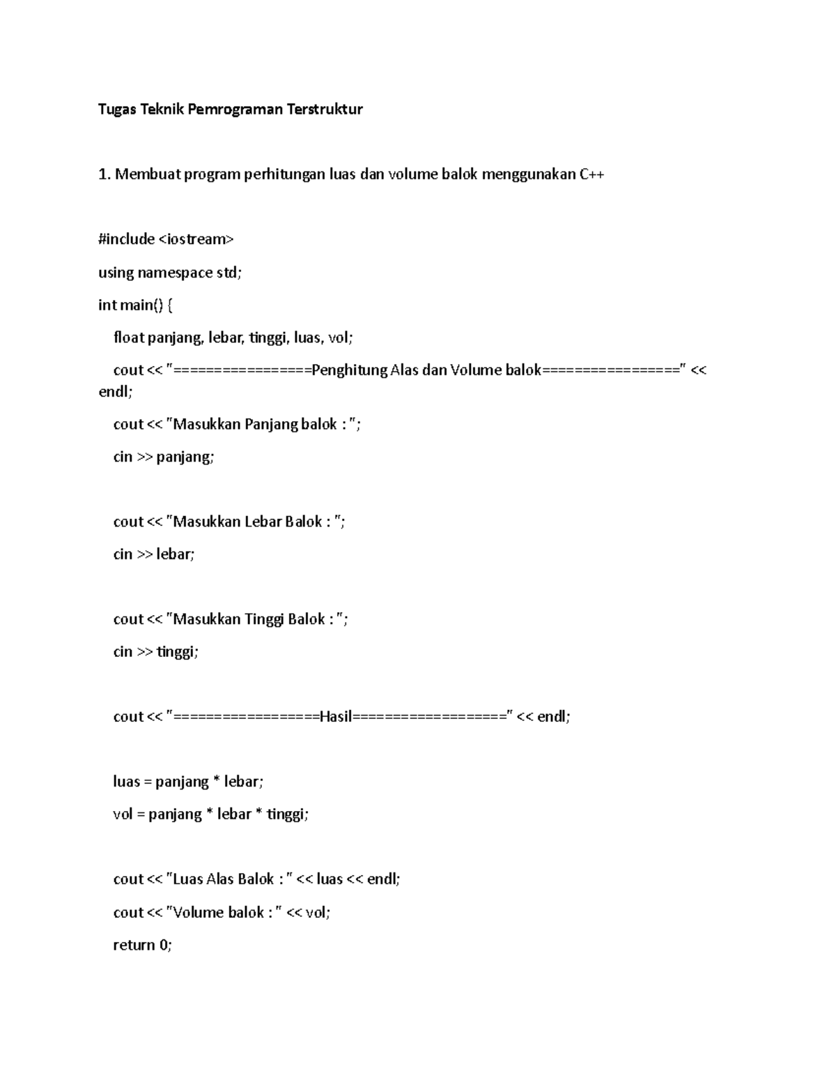 Tugas TPT 2 - Membuat program menghitung rata-rata dan luas volume ...