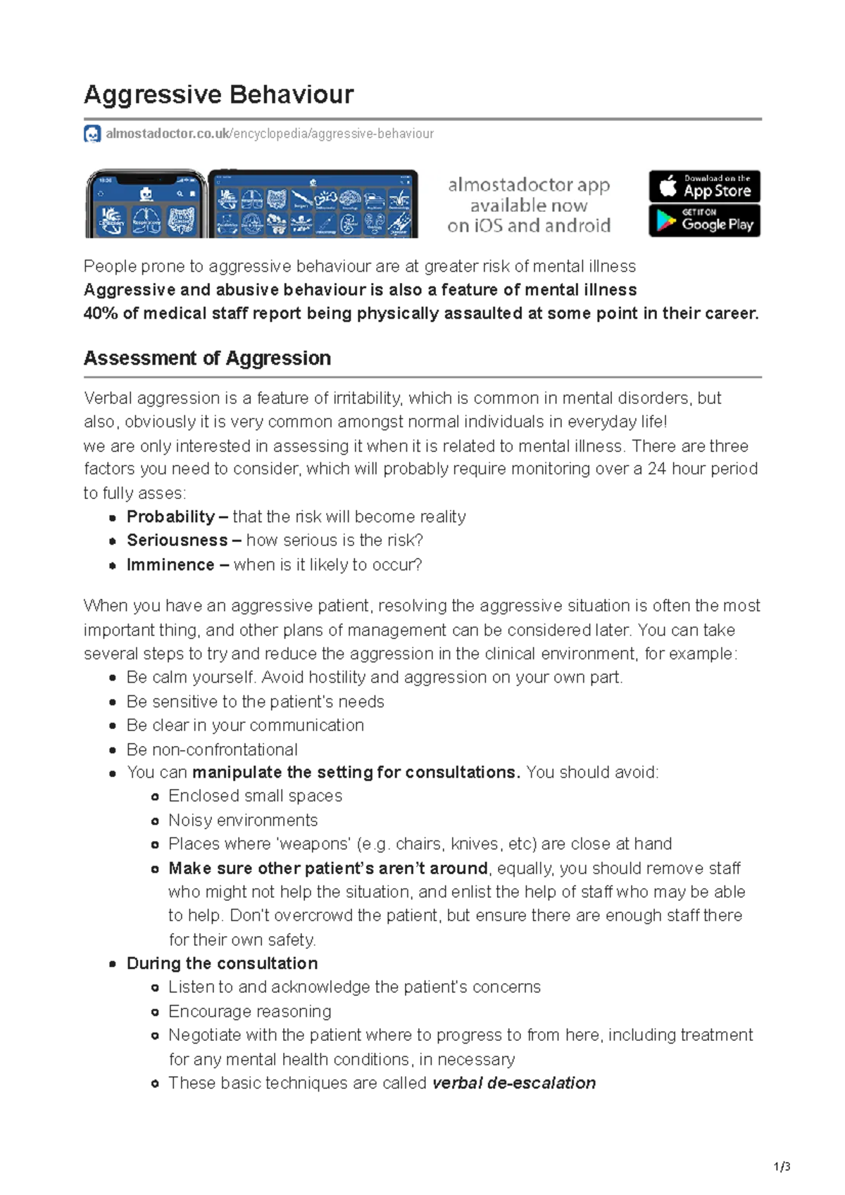 Aggressive Behaviour - Psych summary - 1/ Aggressive Behaviour - Studocu
