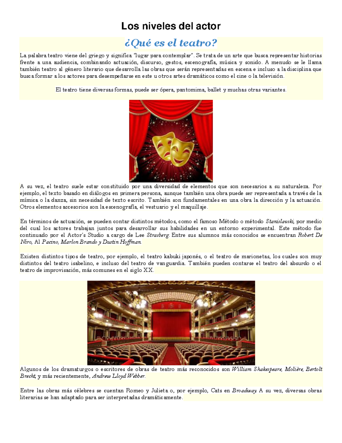 1ro. básico - actividad 4 - Los niveles del actor ¿Qué es el teatro? La ...