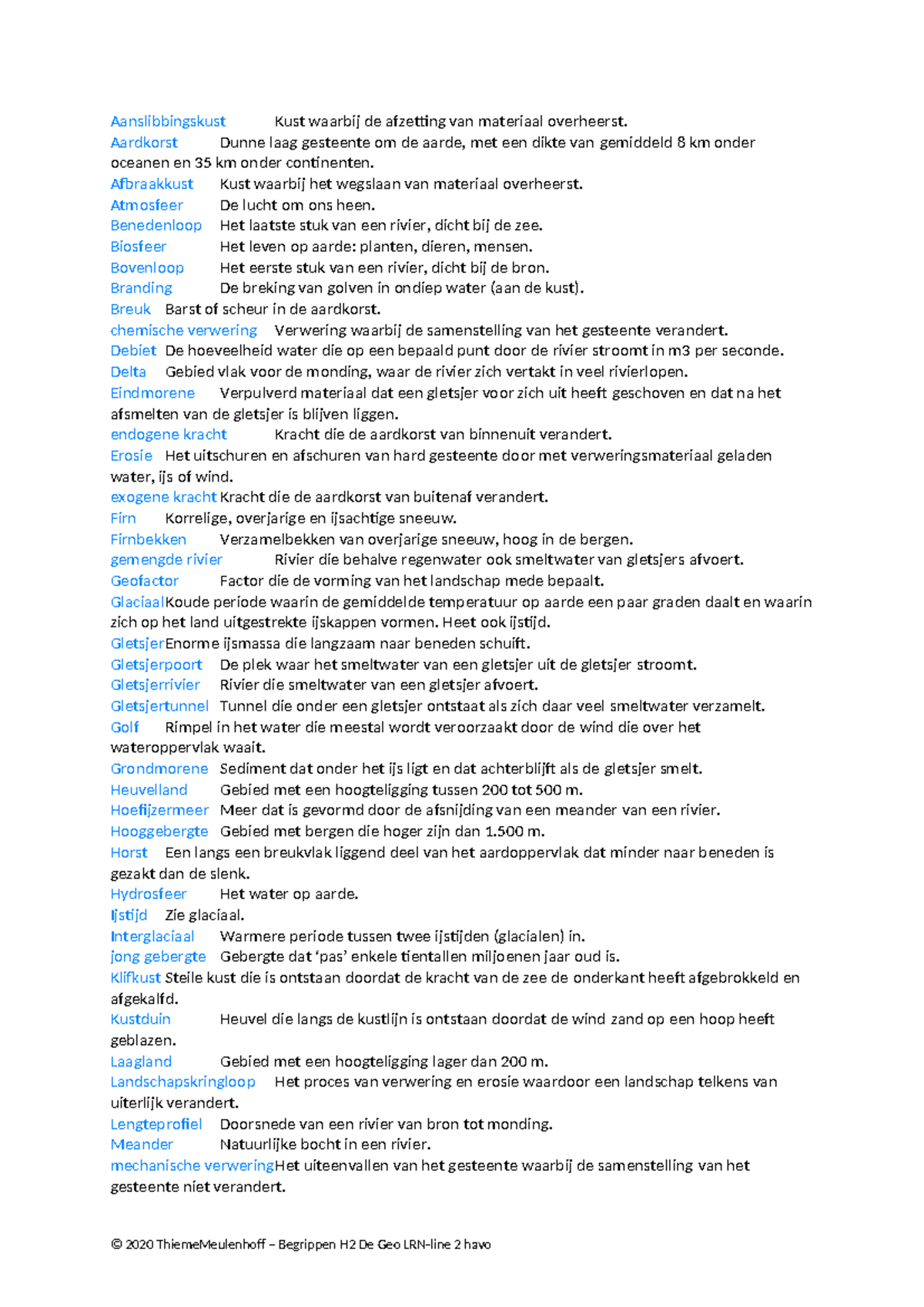 2H samenvatting - Aanslibbingskust Kust waarbij de afzetting van ...