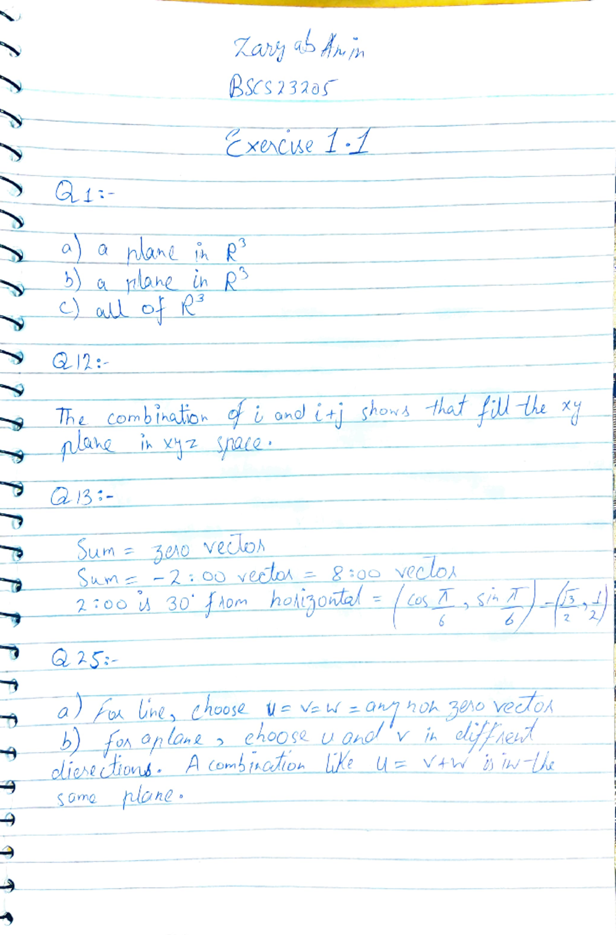 A1 calculus assignment - b) Bscs 232 oS a) a nane in R ynlane in QI2 ...