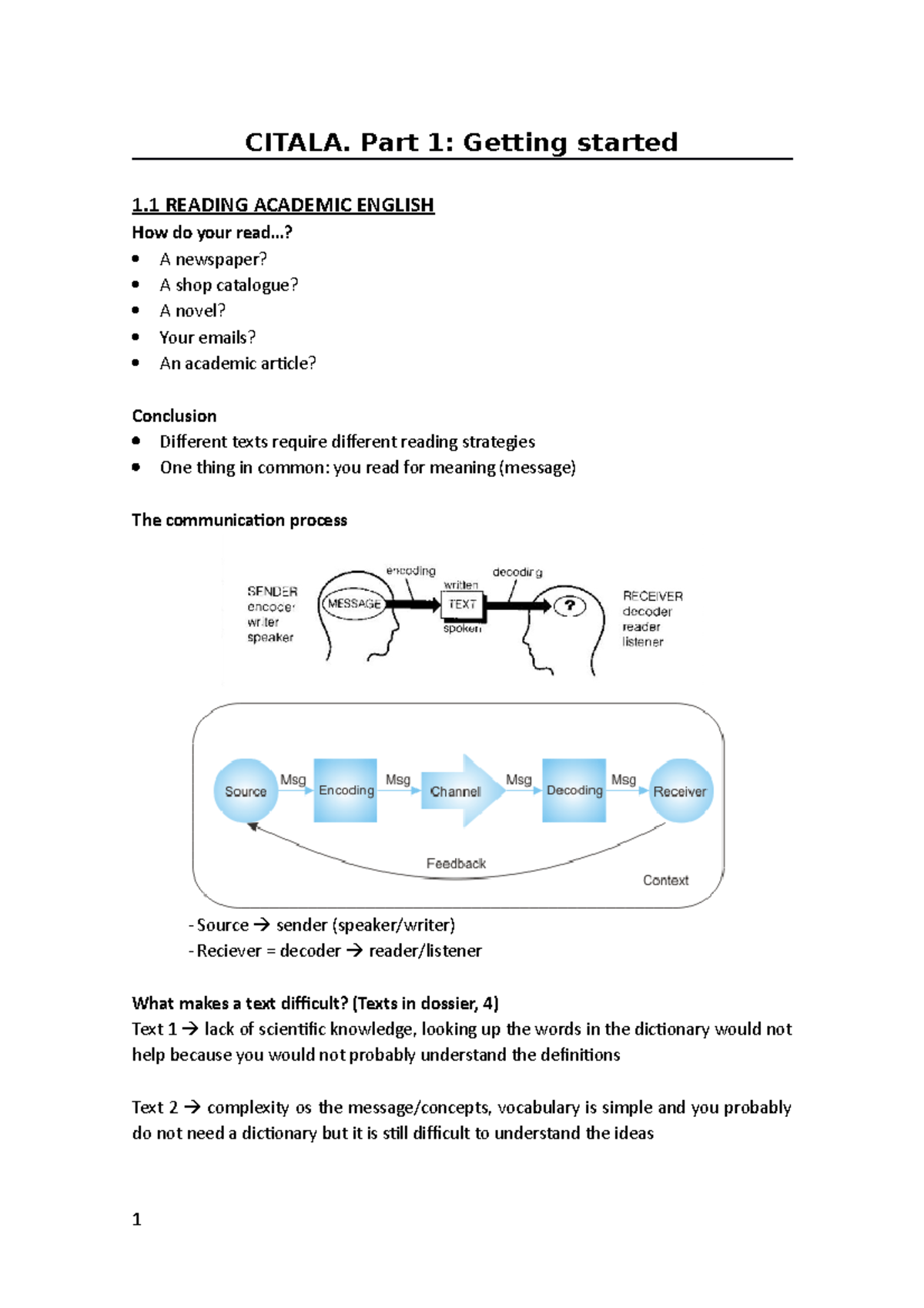 Citala part 1 - apuntar 1er examen - CITALA. Part 1: Getting started 1 READING ACADEMIC ENGLISH ...