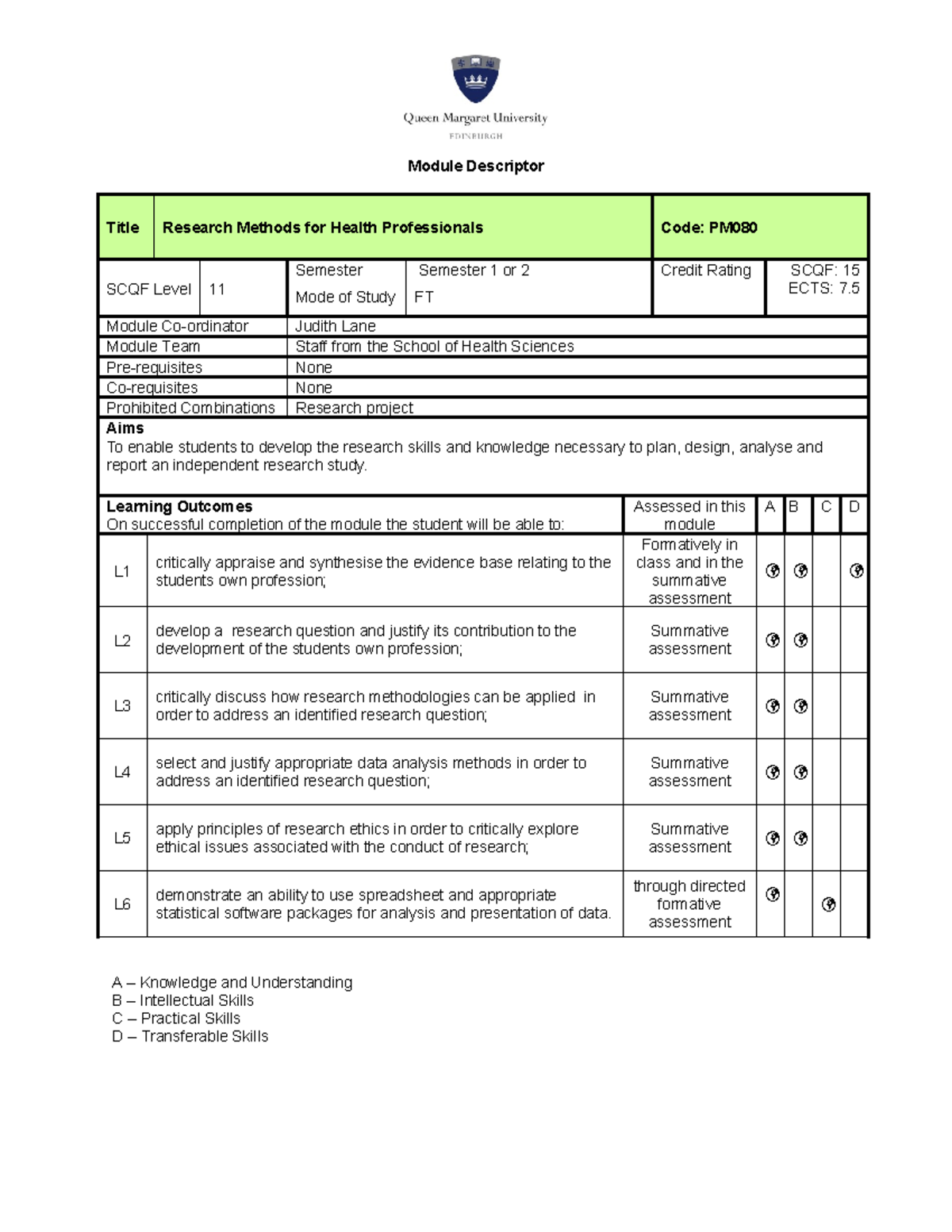 PM080 Research methods proposed module descriptor - Module Descriptor ...