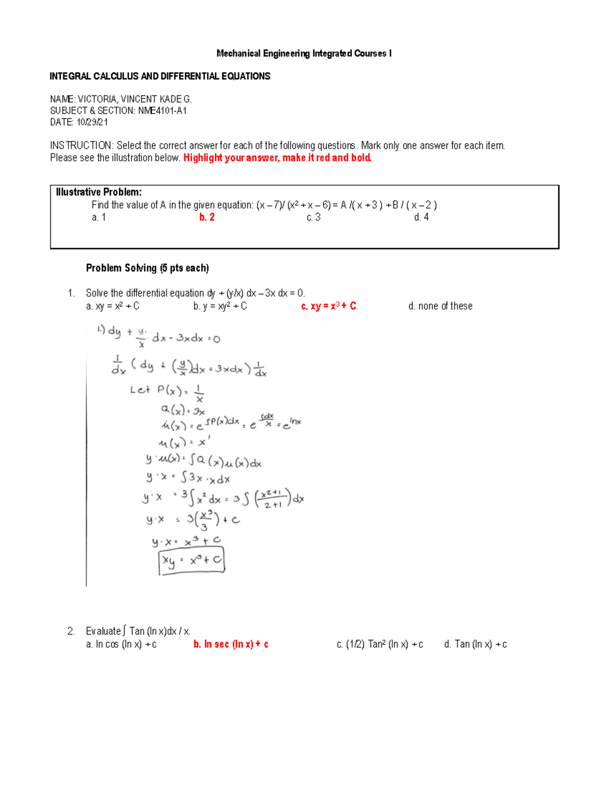 Exam-No - Exam - Mechanical Engineering Integrated Courses I INTEGRAL ...
