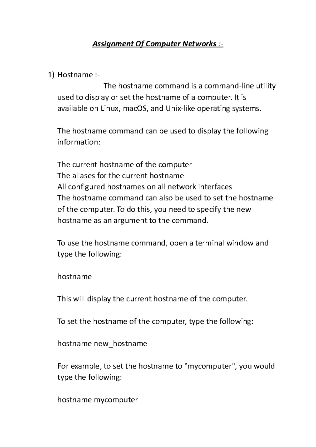 Assignment Of Computer Networks - It is available on Linux, macOS, and Unix-like operating ...