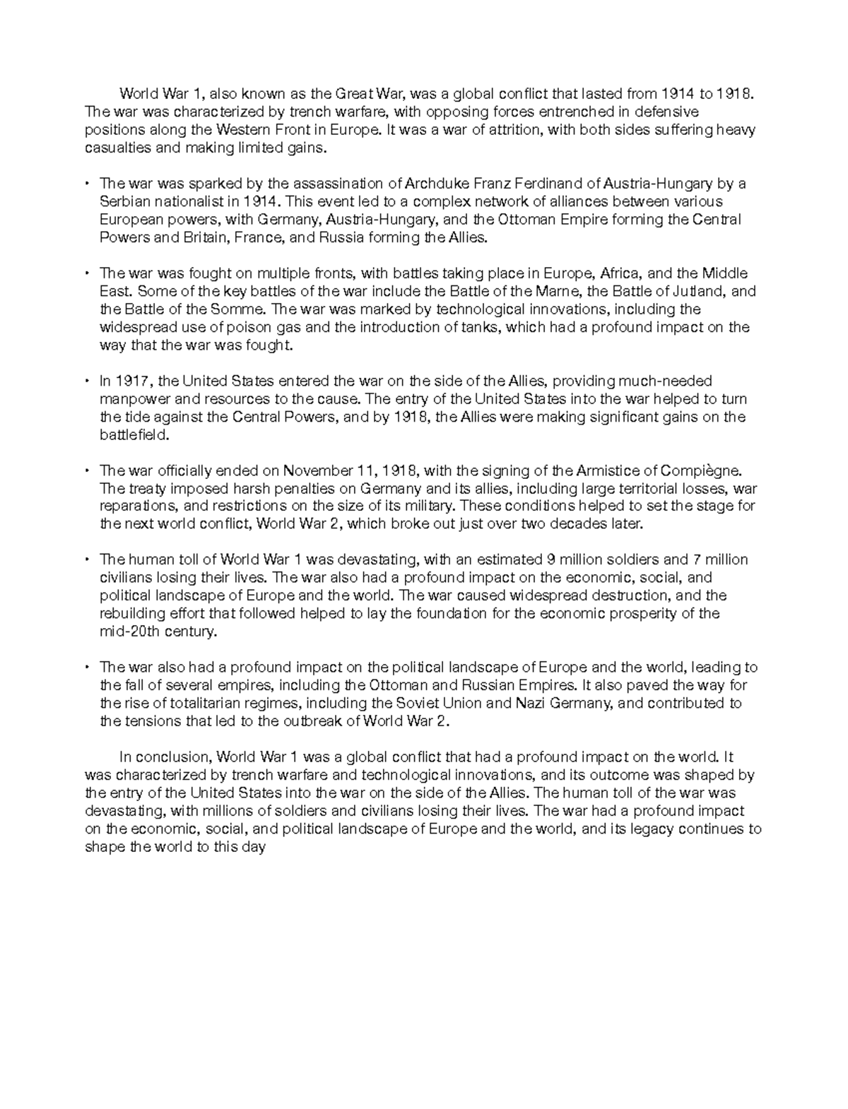 World War 1 Notes - World War 1, also known as the Great War, was a ...