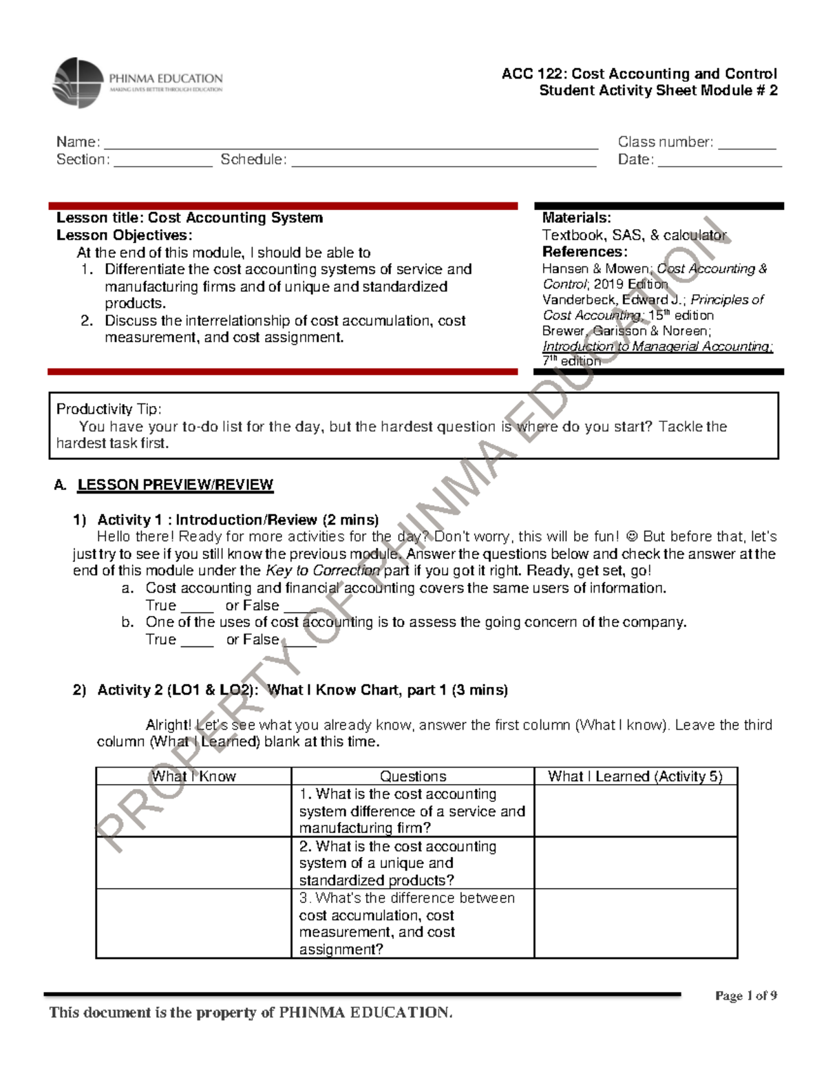 ACC-122 SAS DAY-2 - Module #2 - Student Activity Sheet Module # 2 Name: - Studocu