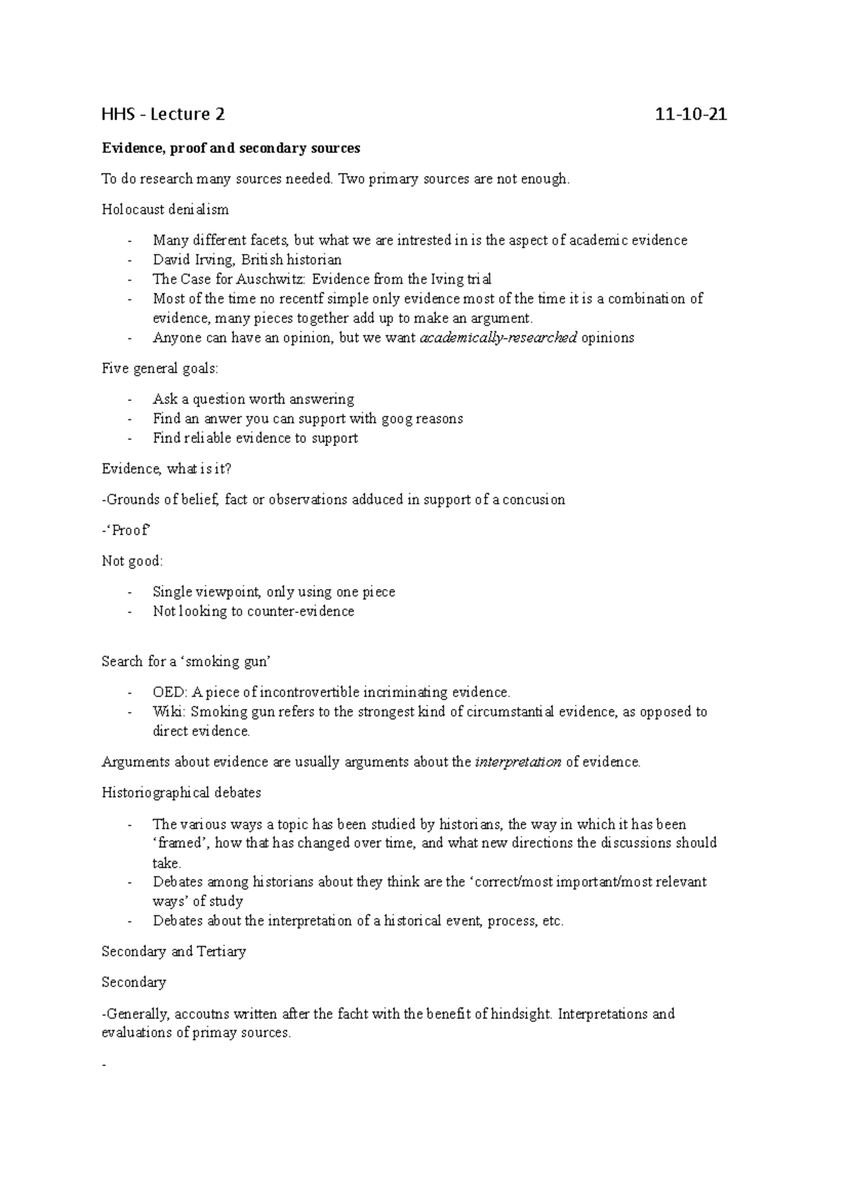 Heuristic Skills and Sources - Lecture 2 - 11-10-21 - HHS - Lecture 2 11-10- Evidence, proof and ...