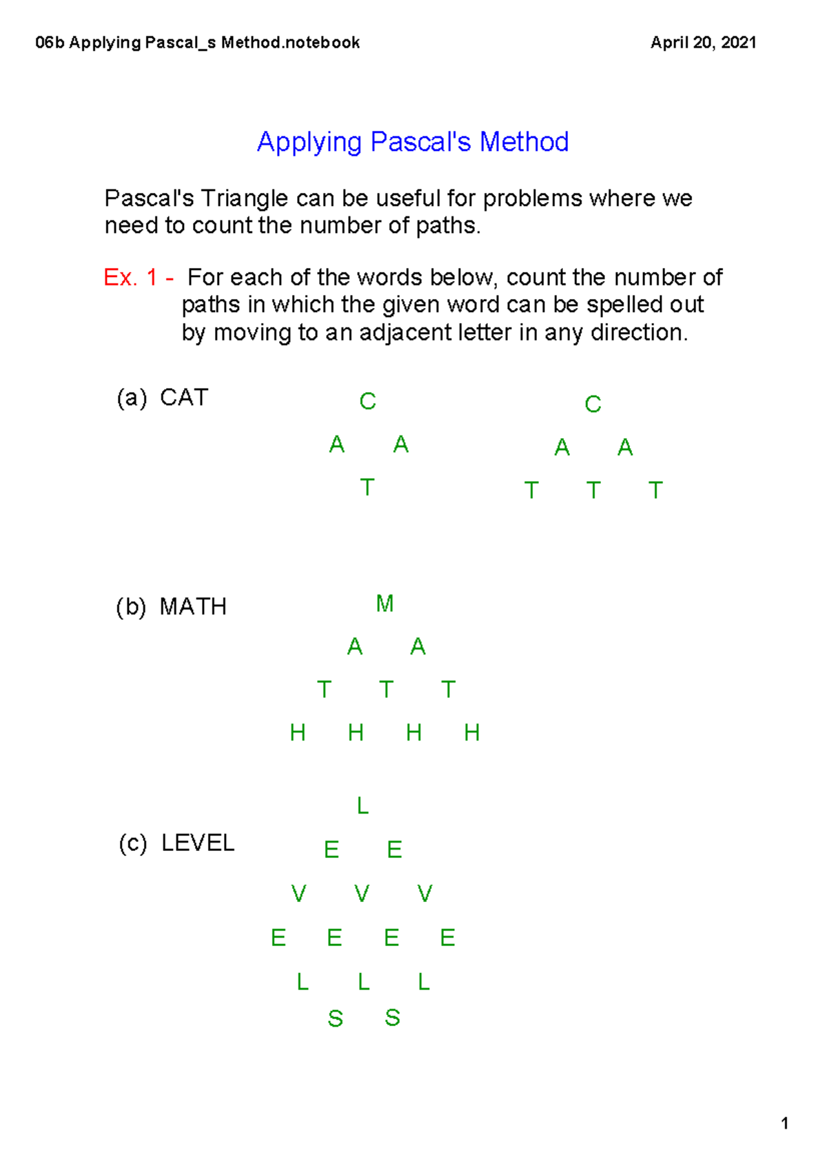 06b Applying Pascal S Method Blank Lesson Applying Pascals Method Pascals Triangle Can Be