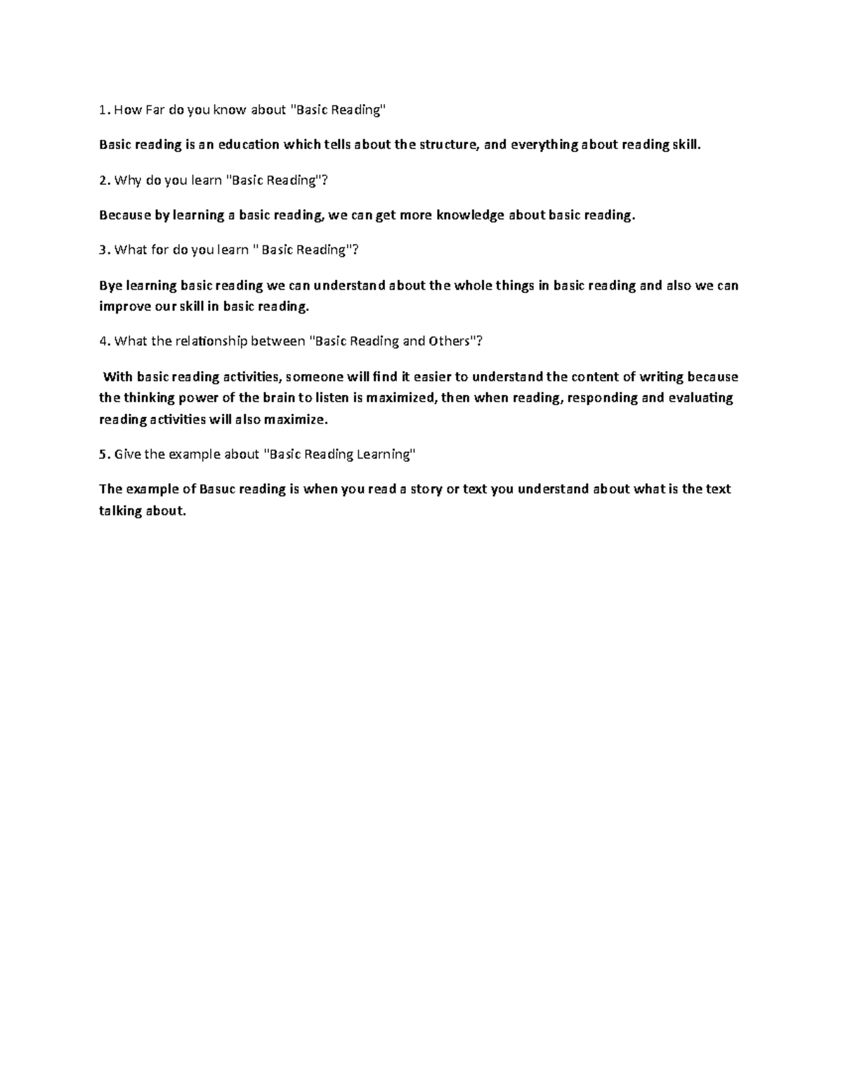 Basic Reading - Task - How Far do you know about "Basic Reading" Basic ...