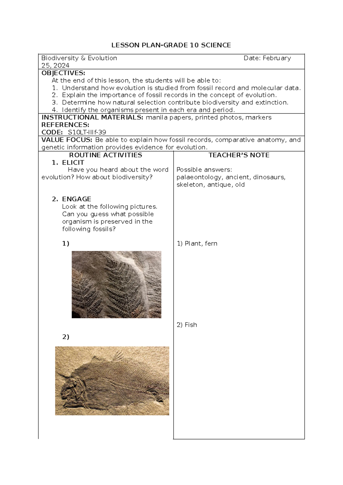 LP- Evolution - Lesson plan sample for biodiversity - LESSON PLAN-GRADE ...