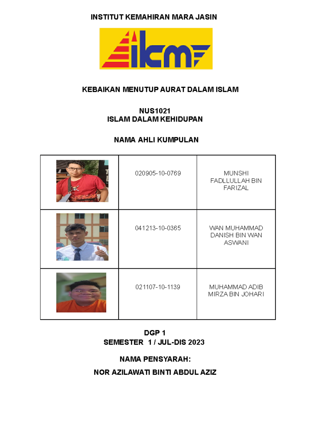 Assignment agama DGP 2023 - INSTITUT KEMAHIRAN MARA JASIN KEBAIKAN ...