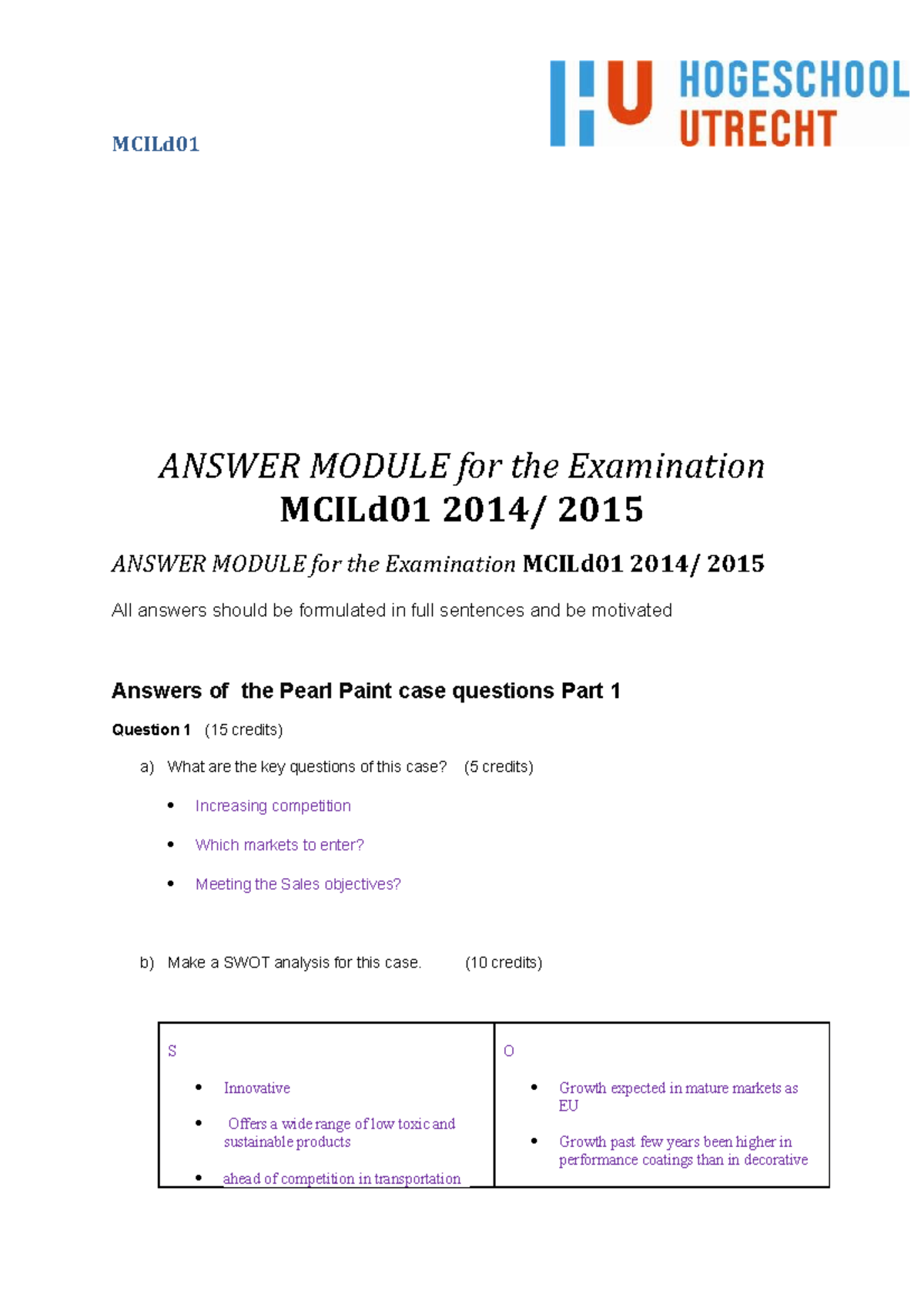 Sample/practice exam 2015, questions and answers - MCILd ANSWER MODULE for the Examination ...