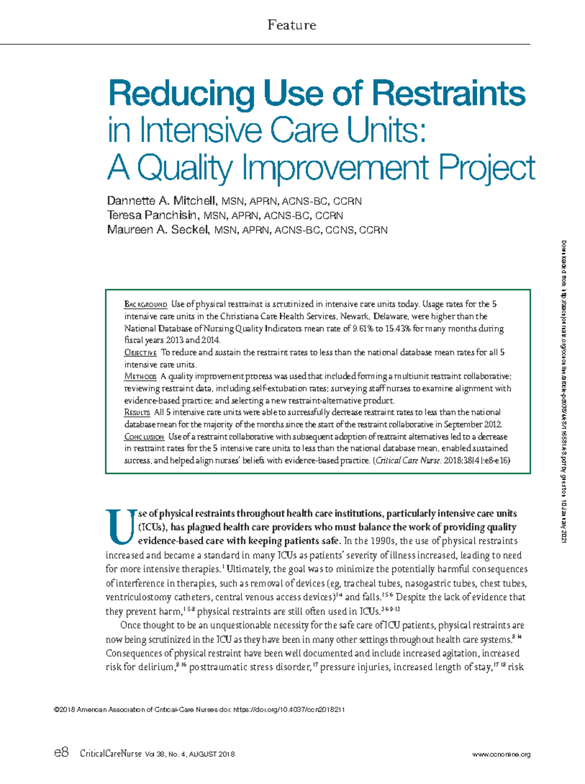 Reducing use of restraints in ICU - Feature Reducing Use of Restraints ...