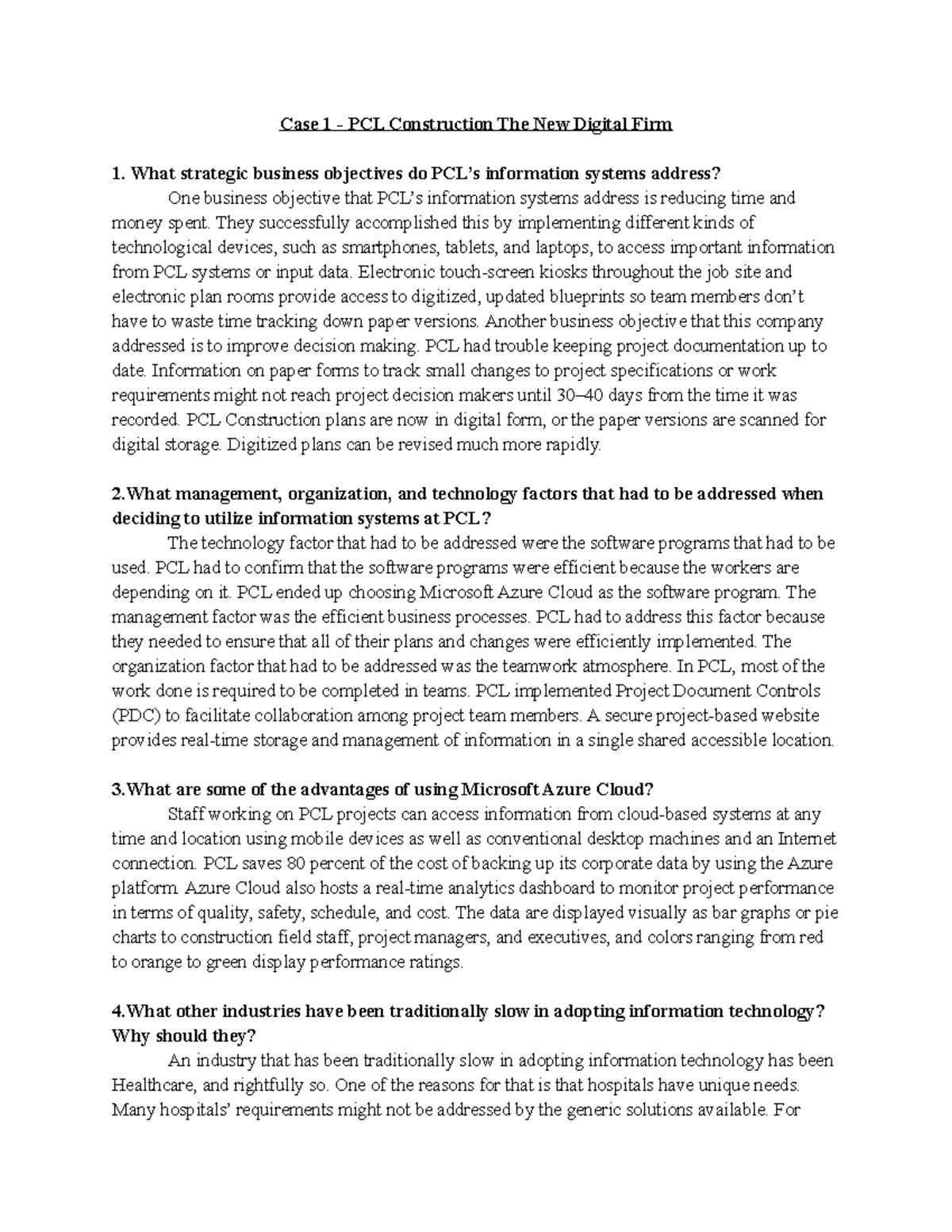 Case 1 - PCL Construction The New Digital Firm - What strategic ...