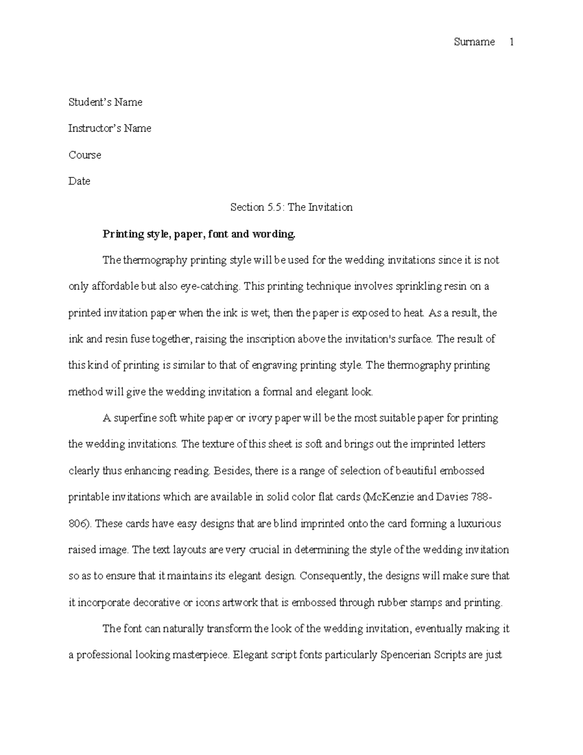 business section 5.5 - Student’s Name Instructor’s Name Course Date ...