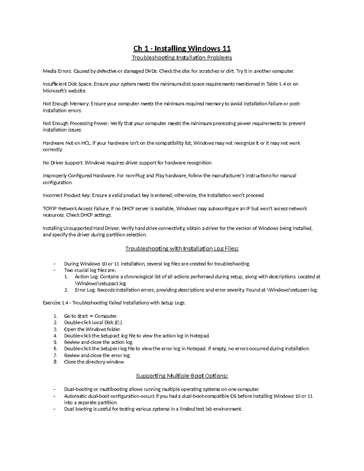 W2 Chapter 1 - Page 42-82 - Ch 1 - Installing Windows 11 ####### Troubleshooting Installation ...