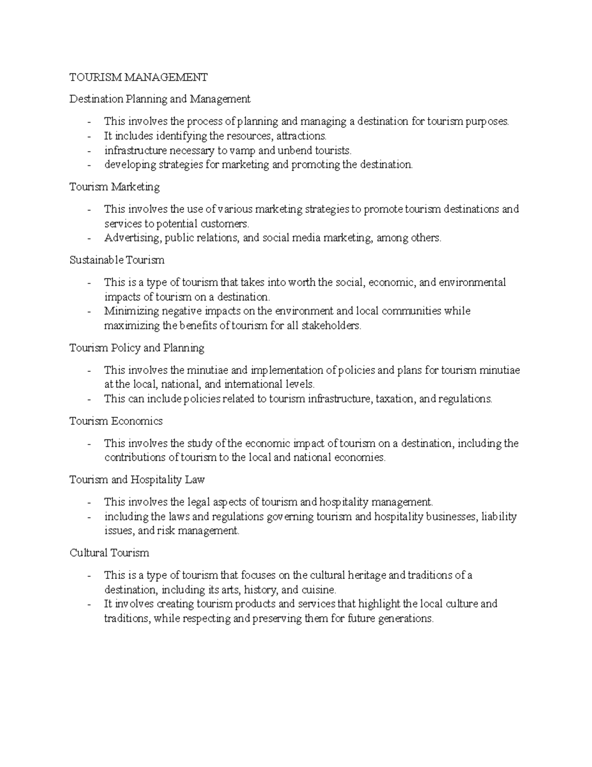 Tourism Management Notes 2 - TOURISM MANAGEMENT Destination Planning ...