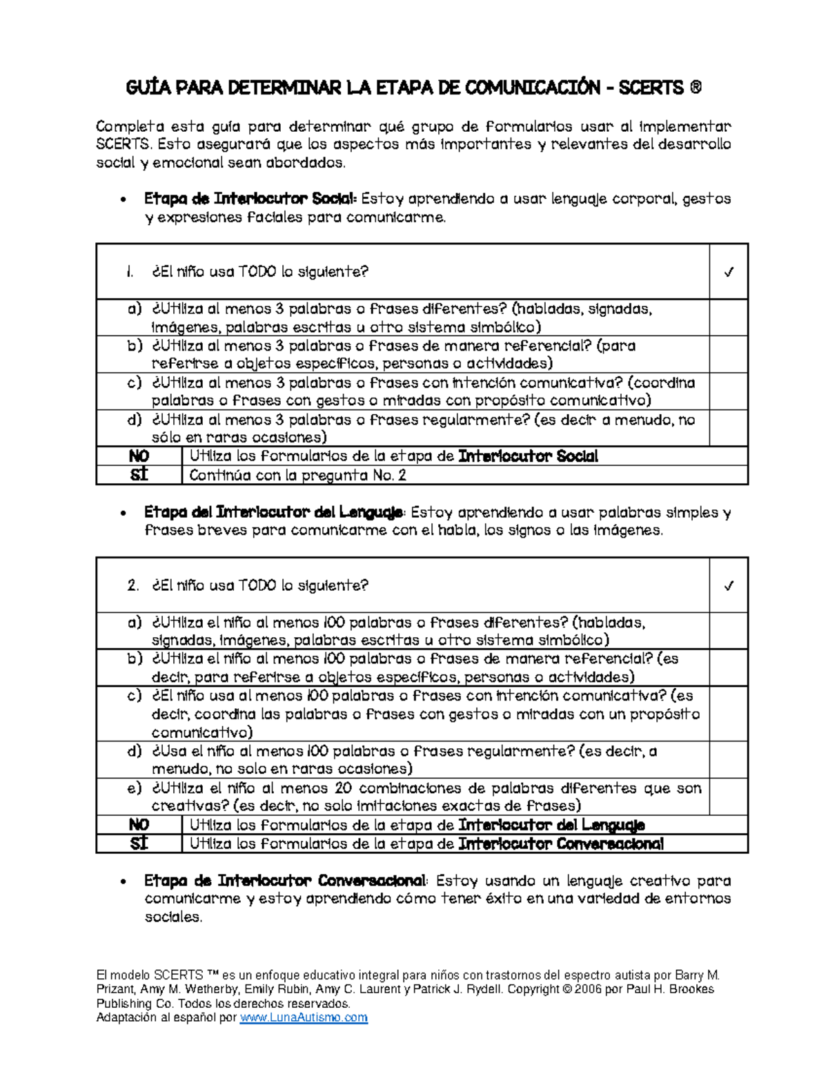PASO 1 Guía para determinar la etapa de comunicación Scerts - El modelo ...