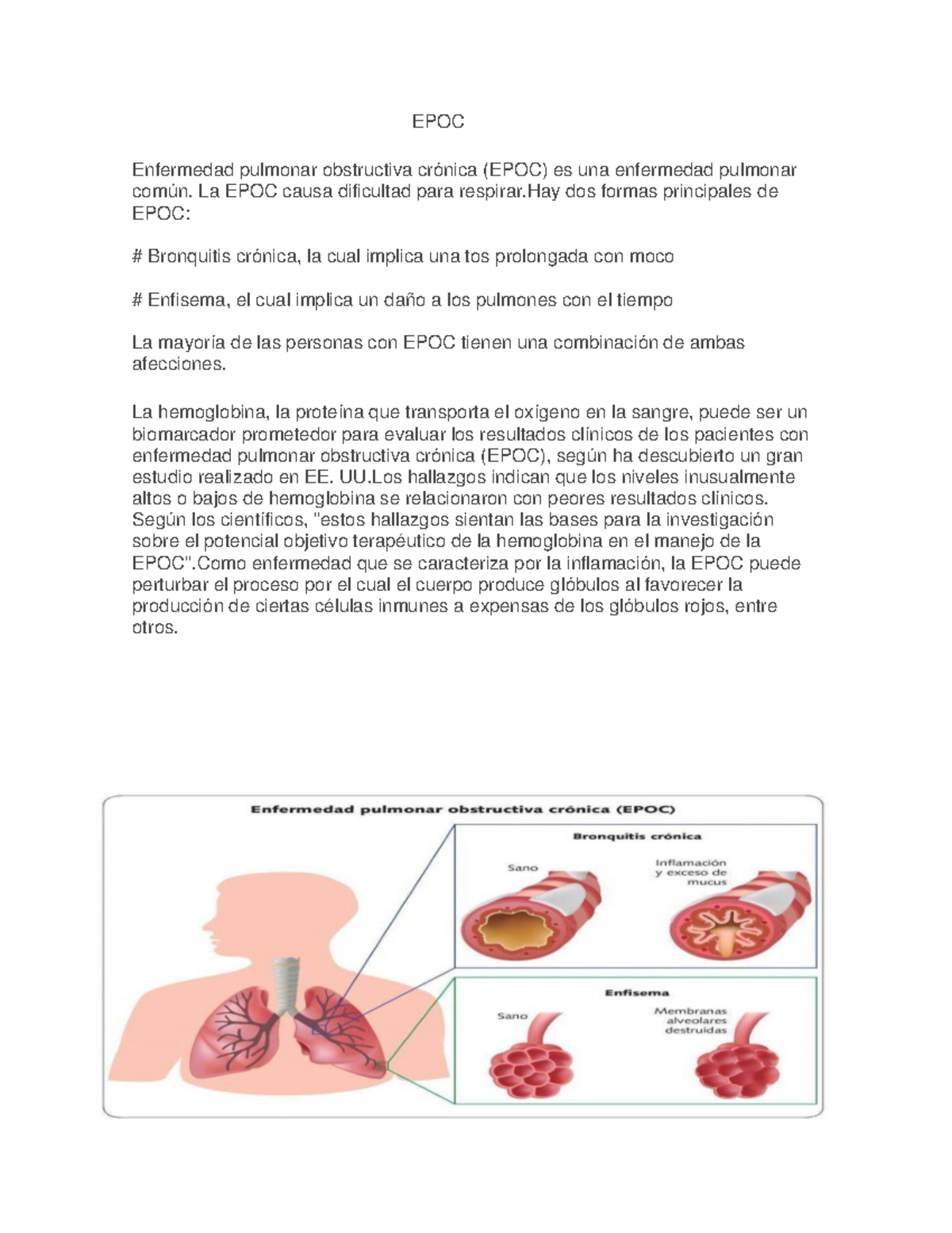 Patología Hemoglobina - EPOC Enfermedad pulmonar obstructiva crónica (EPOC) es una enfermedad ...