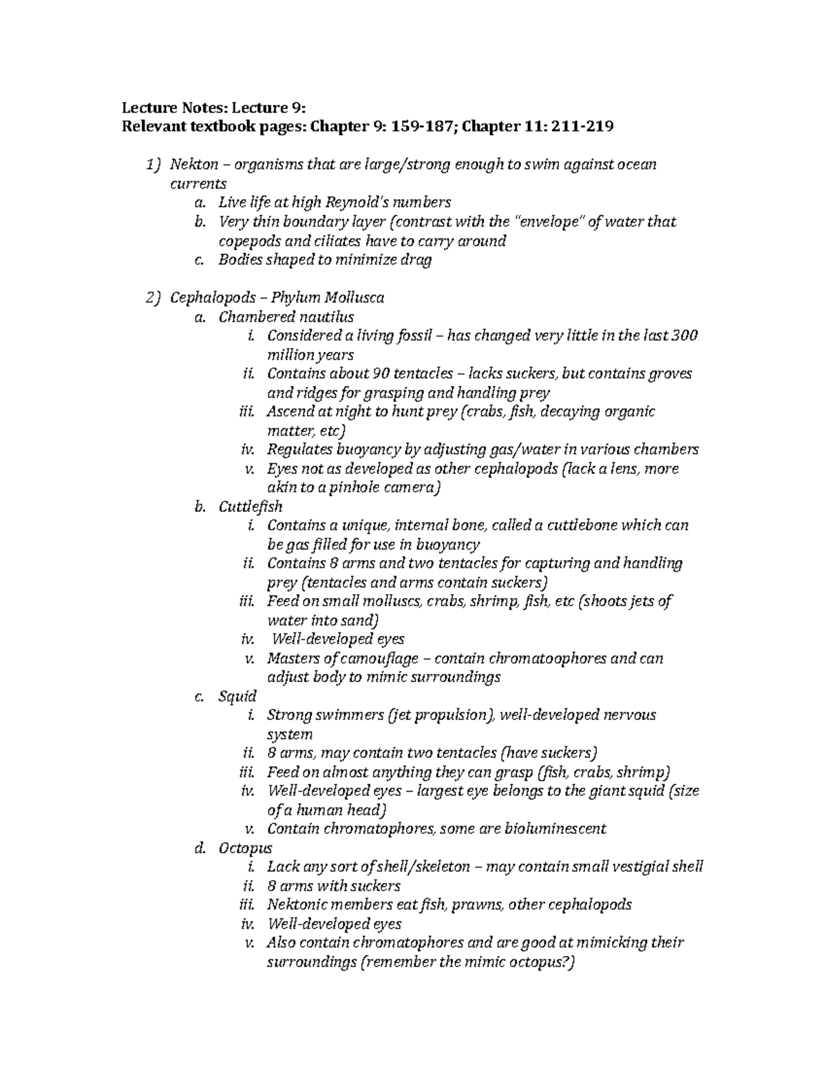 Lecture notes 9 - fish behavior - Lecture Notes: Lecture 9: Relevant ...