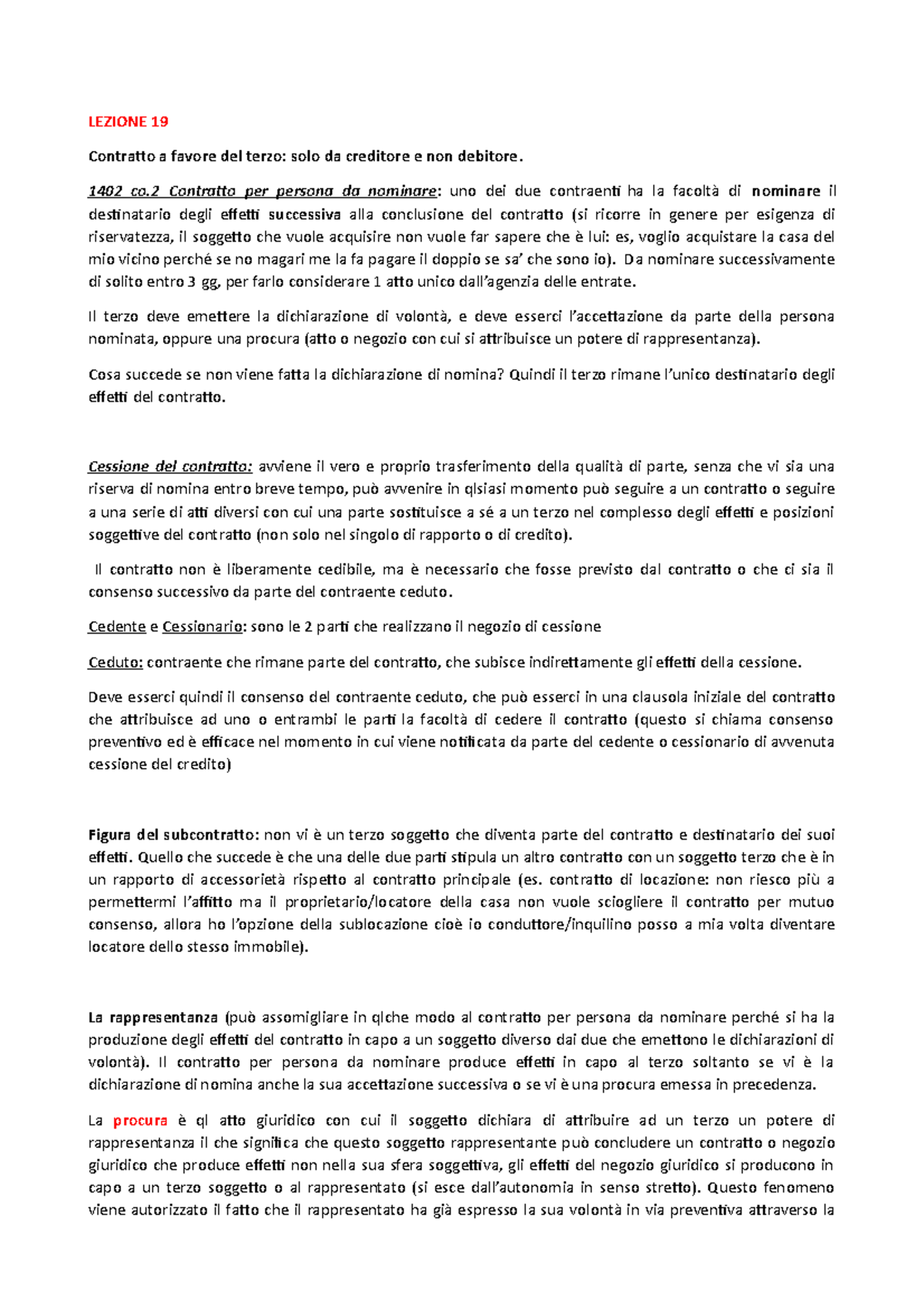Lezione 19 - contratto a favore del terzo, rappresentanza legale ...