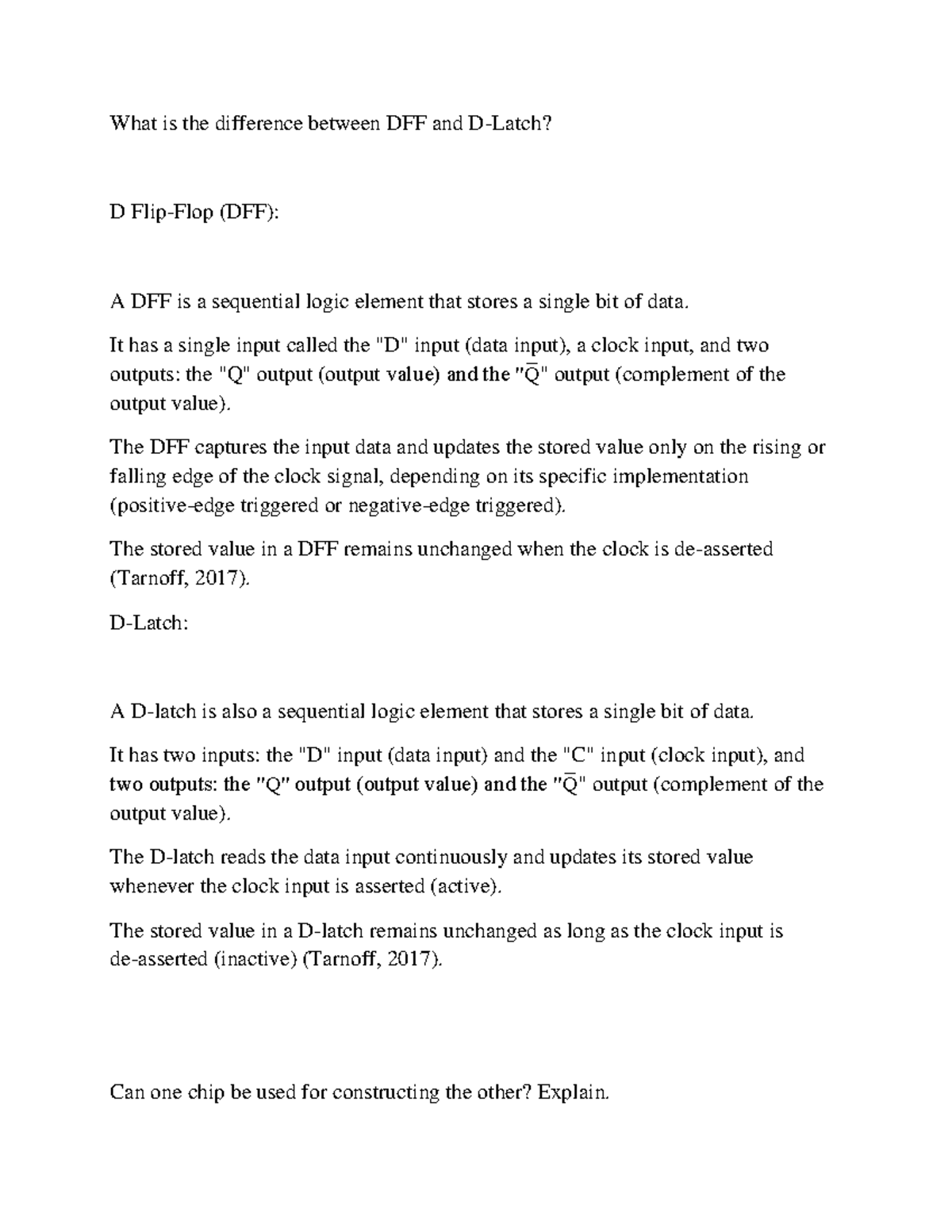 Unit 4 discussion - What is the difference between DFF and D-Latch? D ...