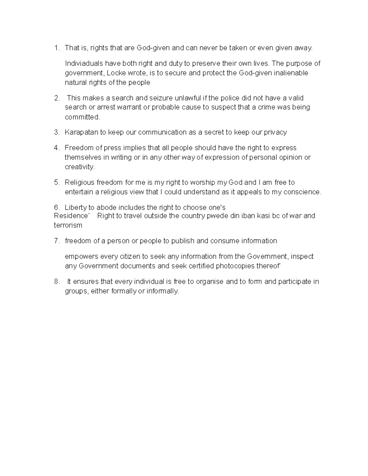 Bill of rights - That is, rights that are God-given and can never be ...