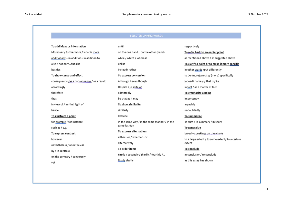 Linking words pdf ok - Module : Linking Words 1. Examine the list of ...