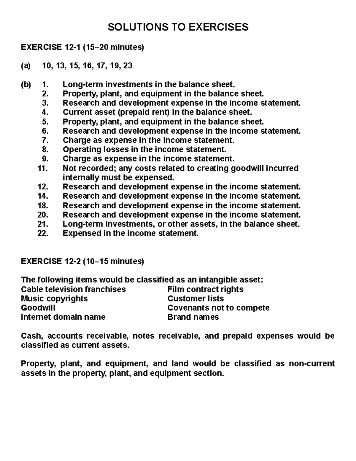 Chapter 12 - SOLUTIONS TO EXERCISES EXERCISE 12-1 (15–20 minutes) (a ...
