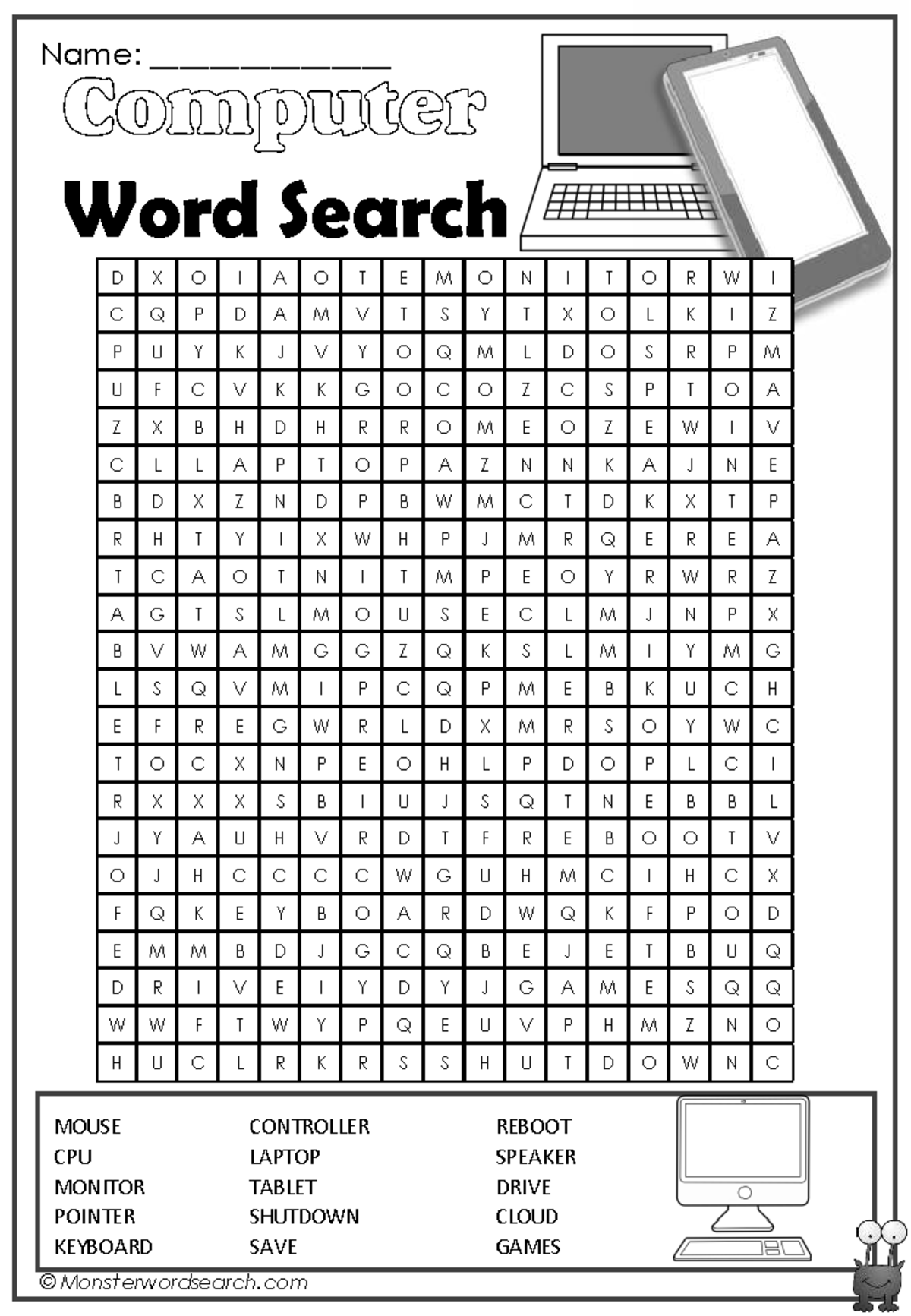 Computer word search 1 - Name: ________________ © Monst erwordsearch Computer Word Search MOUSE ...
