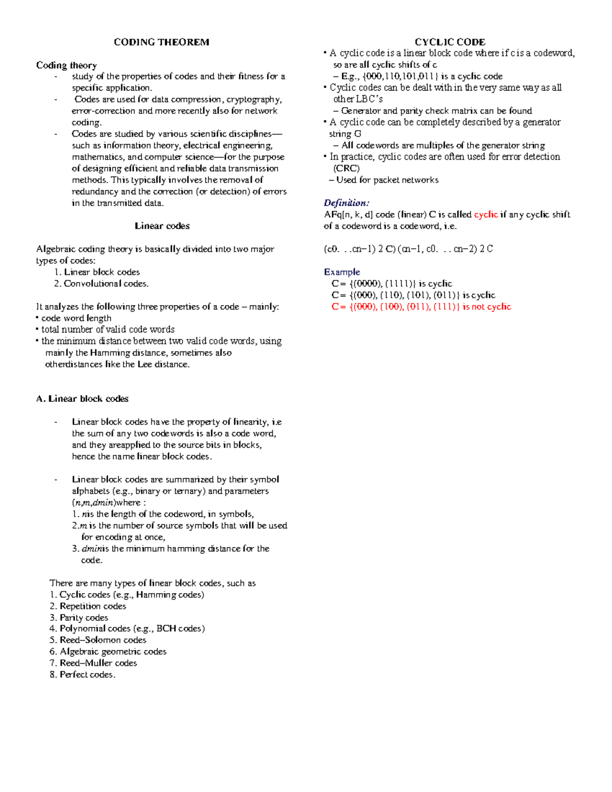 Coding Theorem - CODING THEOREM Coding theory - study of the properties ...