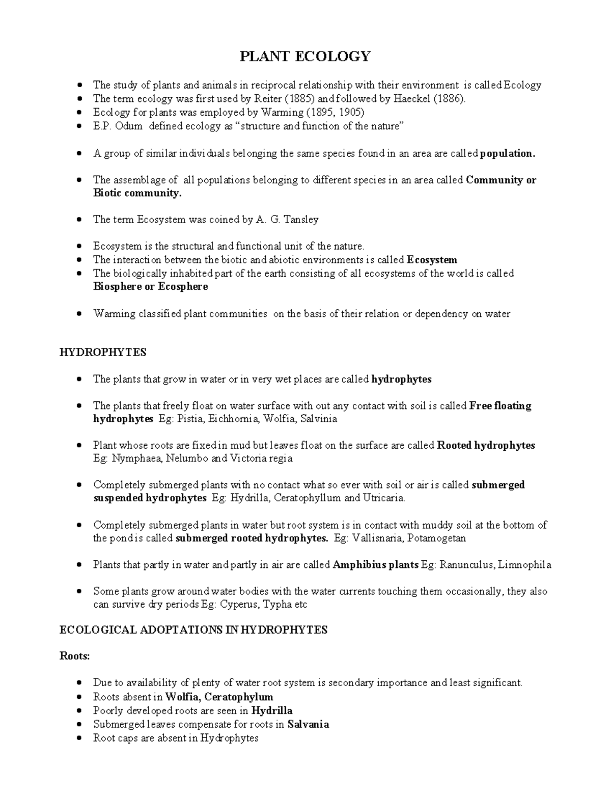 39519 Plant Ecology - PLANT ECOLOGY The study of plants and animals in ...