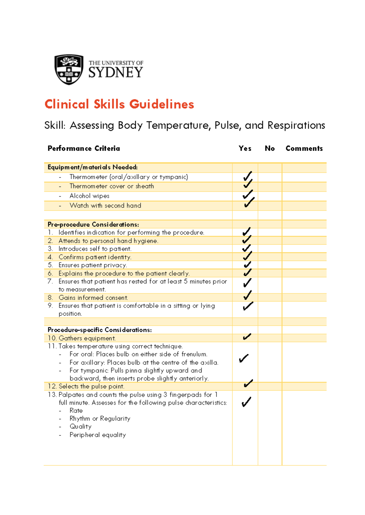 CSG TPR - Clinical Skills for Temp, Pulse & Resp Assessment - Clinical ...