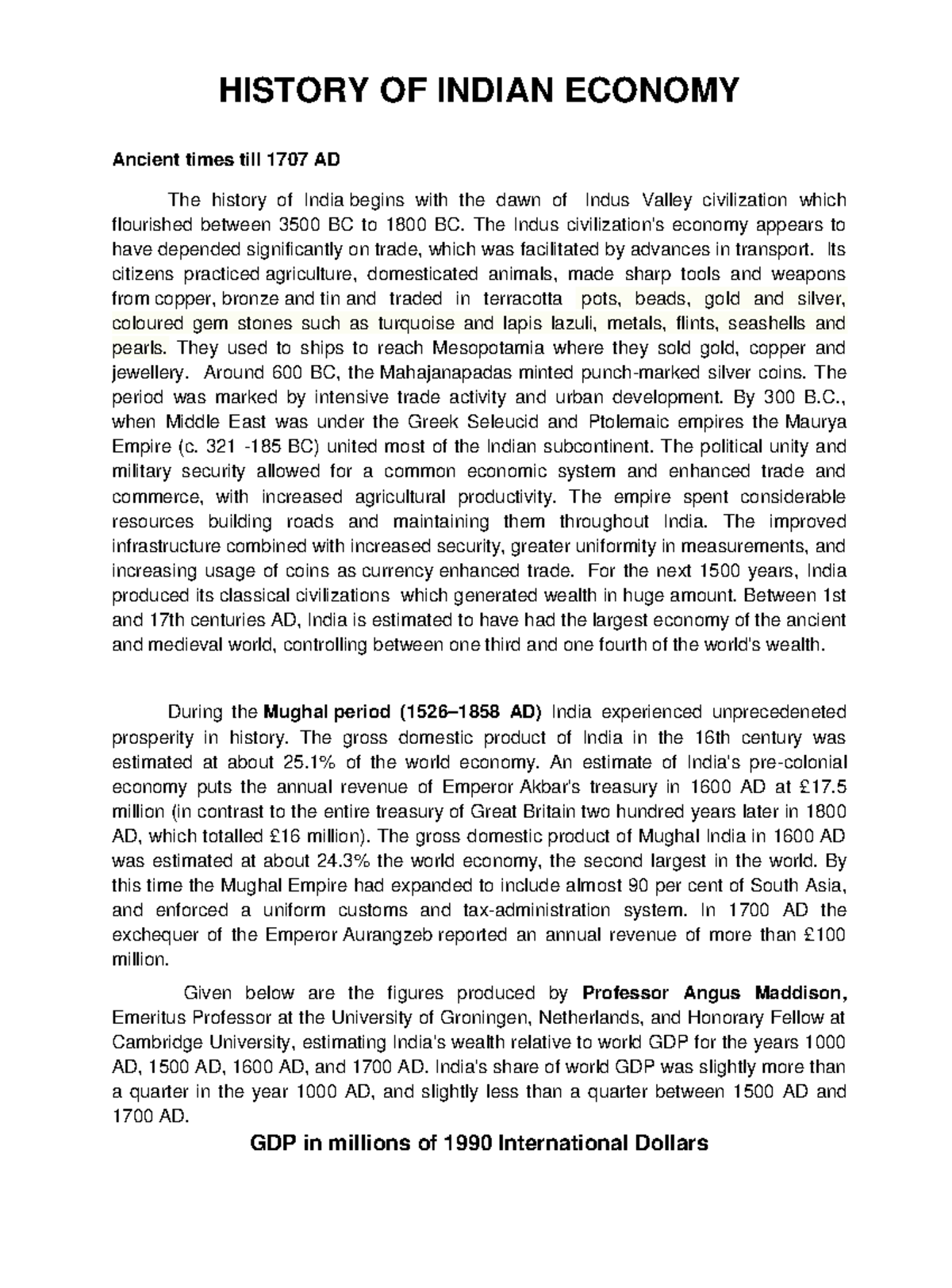 267622636 History of Indian Economy - HISTORY OF INDIAN ECONOMY Ancient ...