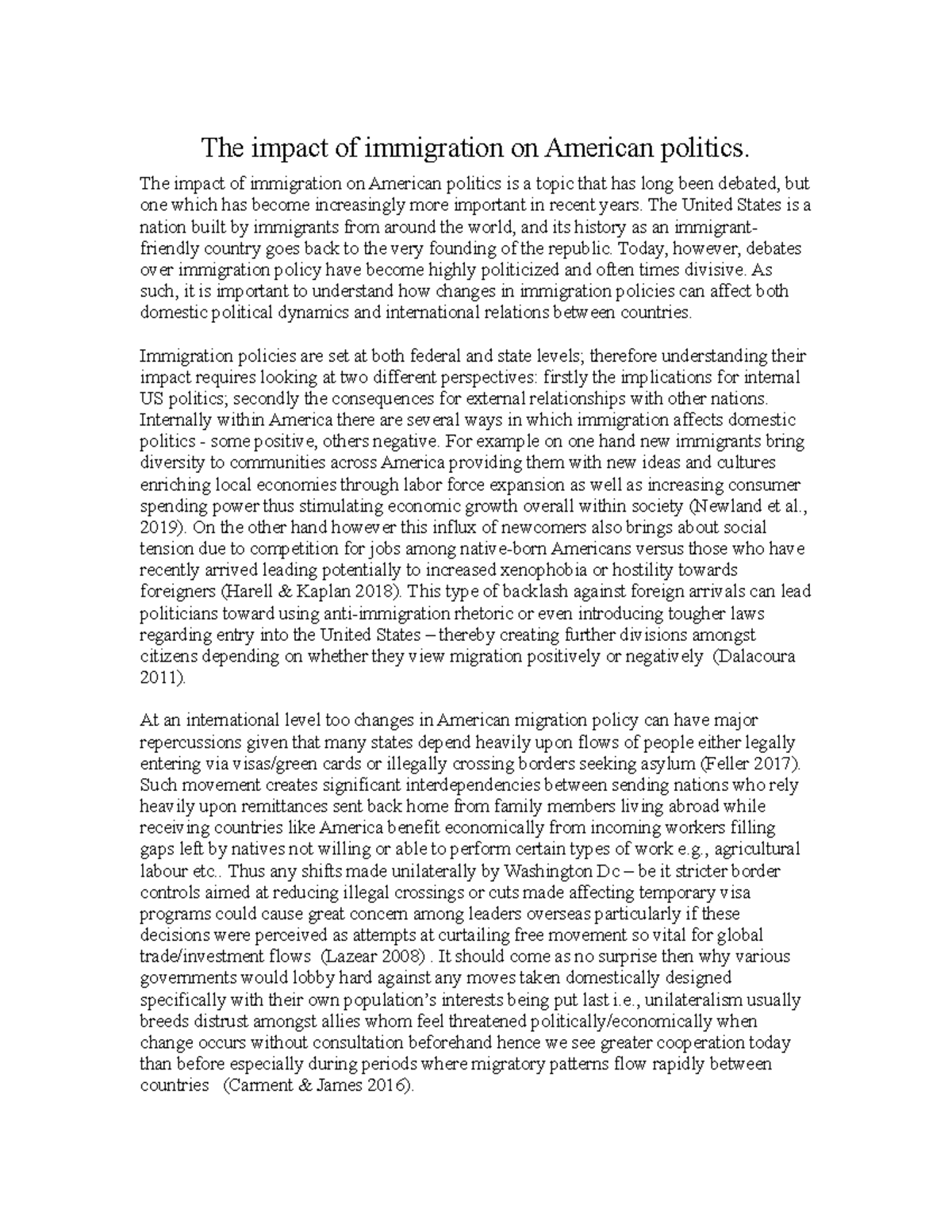 The impact of immigrationon - The impact of immigration on American ...