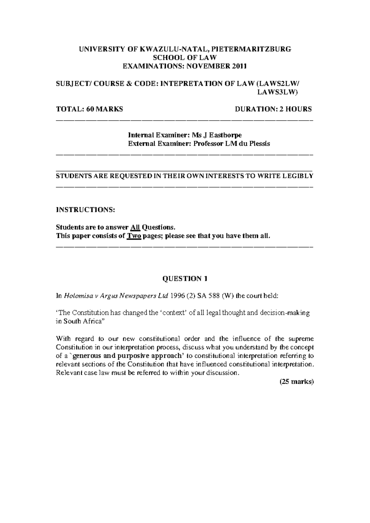 Interpretation of law Nov 2011 - UNIVERSITY OF KWAZULU-NATAL ...