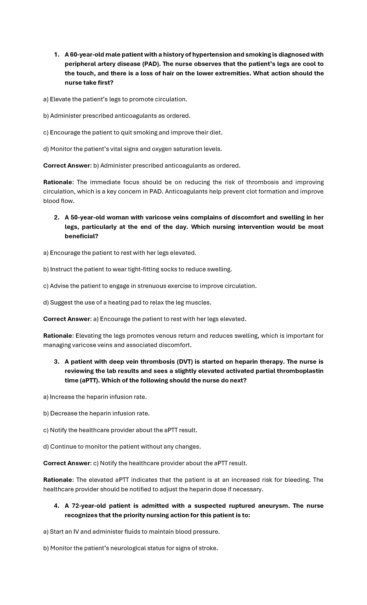 Care of Clients with Vascular System Problems - A 60-year-old male ...