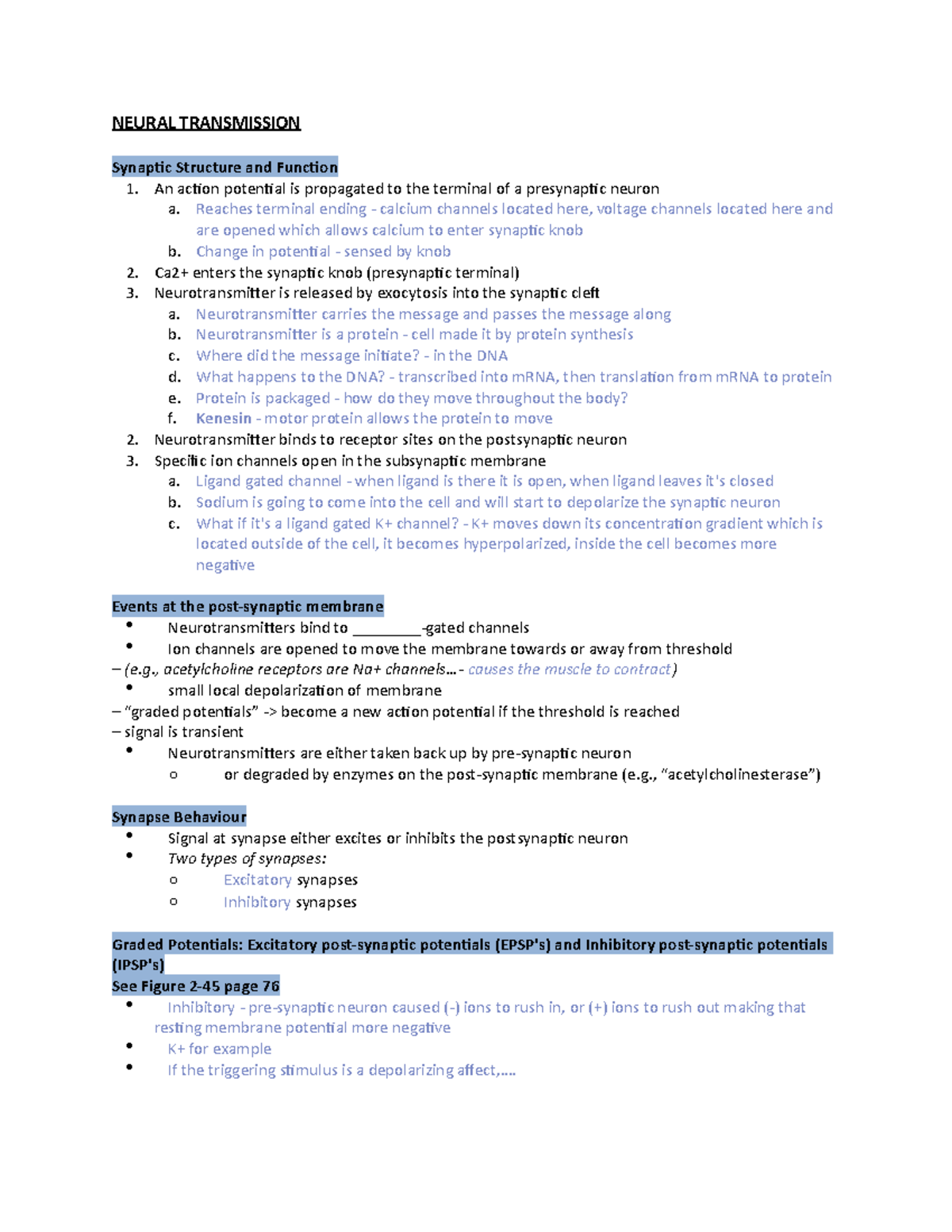 Neural Transmission KINE2P09 - NEURAL TRANSMISSION Synaptic Structure ...