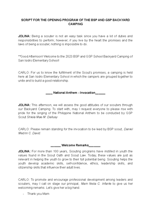 BSP-GSP Investiture Ceremonies - INVESTITURE CEREMONIES I. Equipment a ...