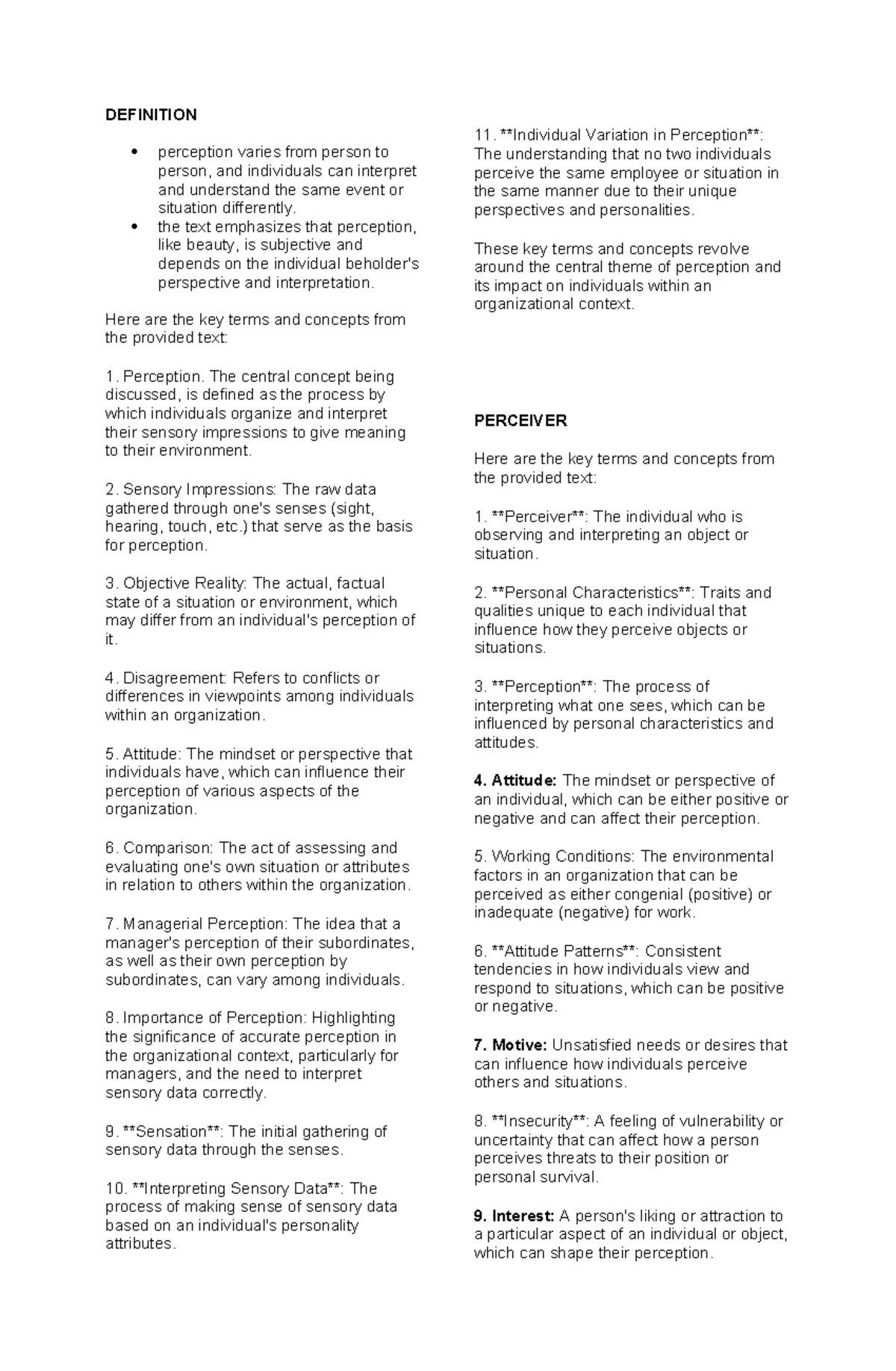 Definition - lecture - DEFINITION perception varies from person to ...