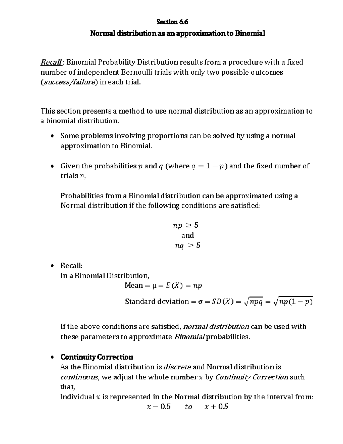 Section 6 - Teached by Prof. Weidong Chen - Normal distribution as an ...