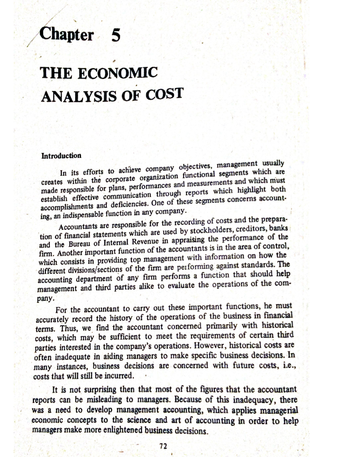Chapter 5 - The economic analysis of Cost - Bs accountancy - Studocu