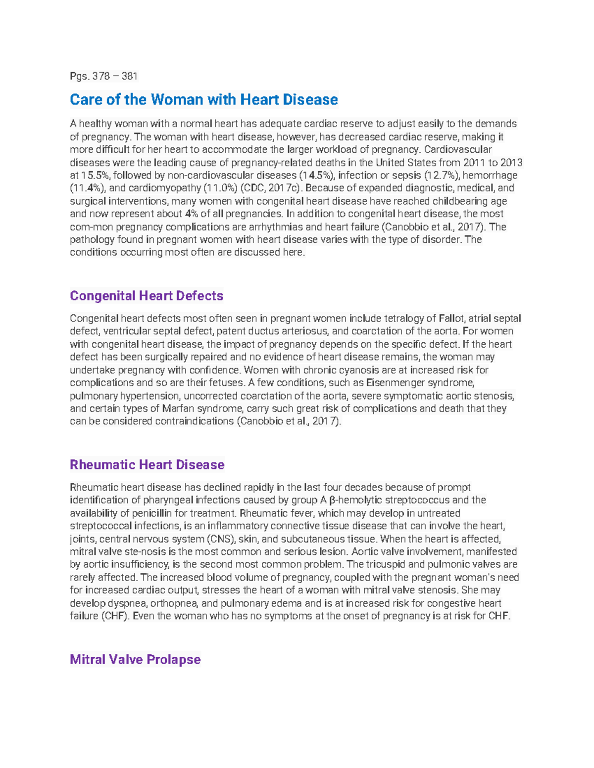 NUR 203 Care of the Woman With Heart Disease Cardiac - Pgs. 378 – 381 ...