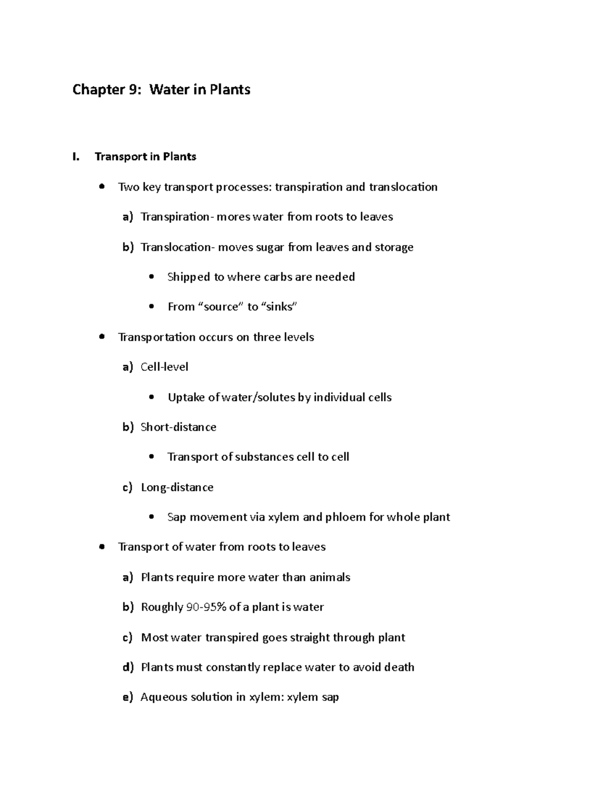 Chapter 9 Water In Plants Notes - Chapter 9: Water in Plants I ...