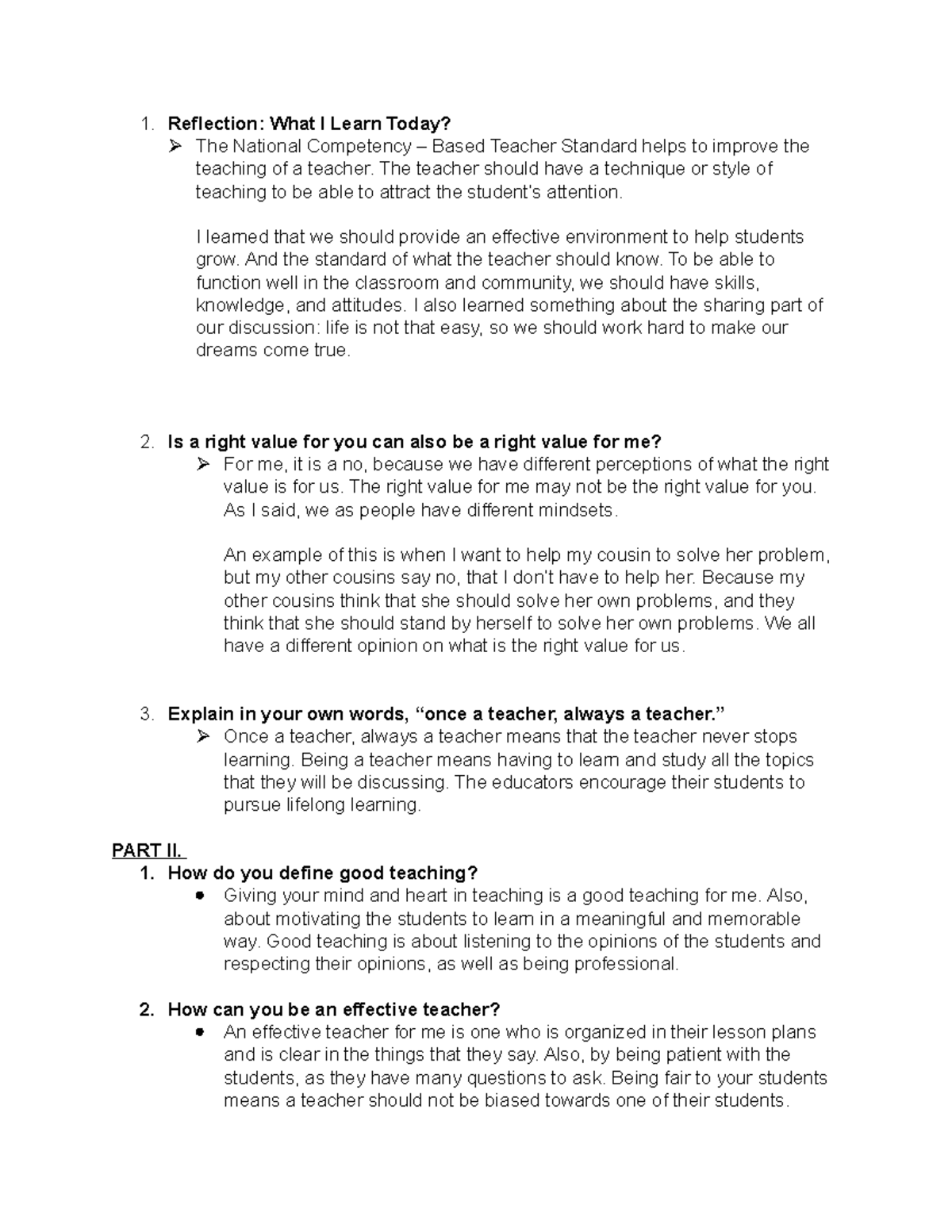 Reflection (The National Competency – Based Teacher Standard ...