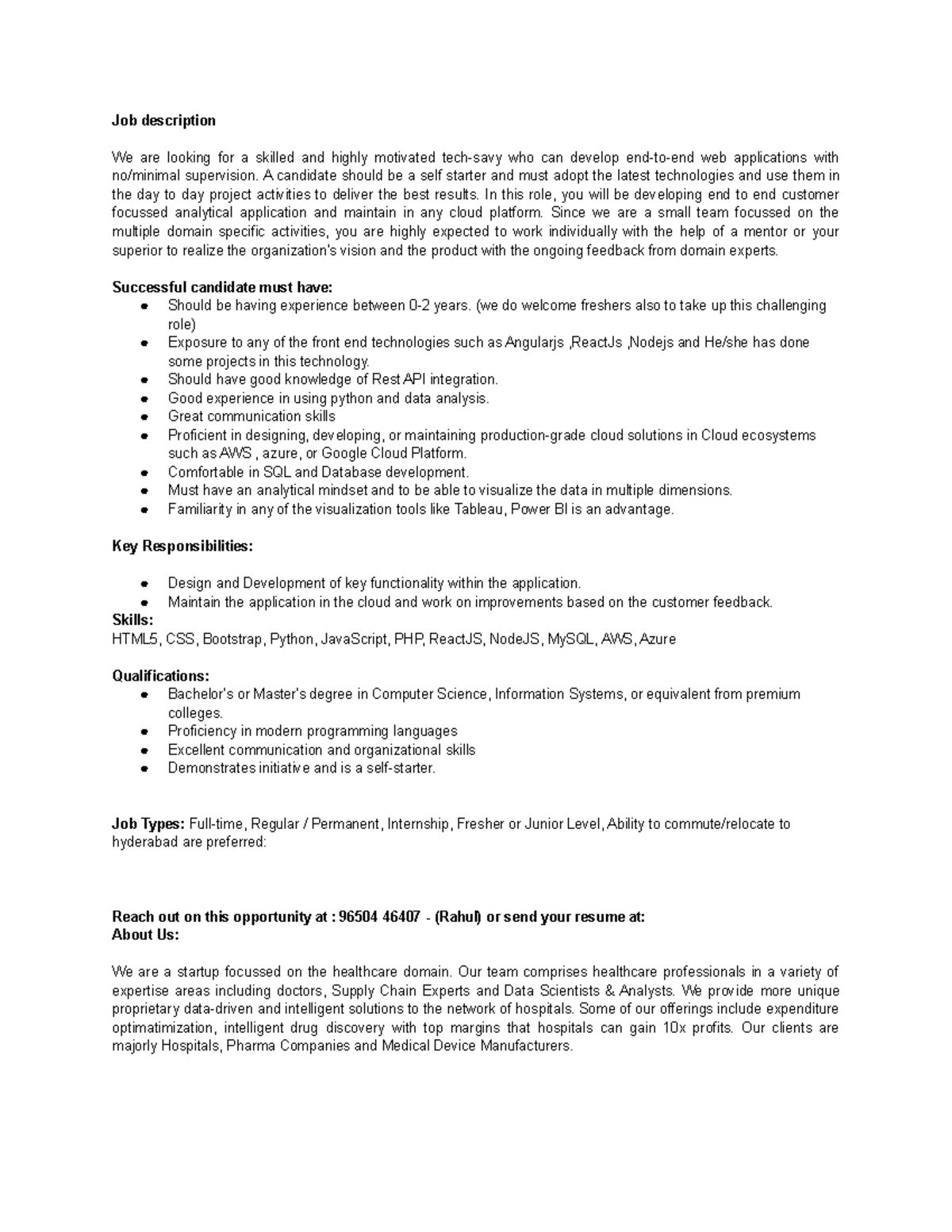 JD full stack developer - Job description We are looking for a skilled ...