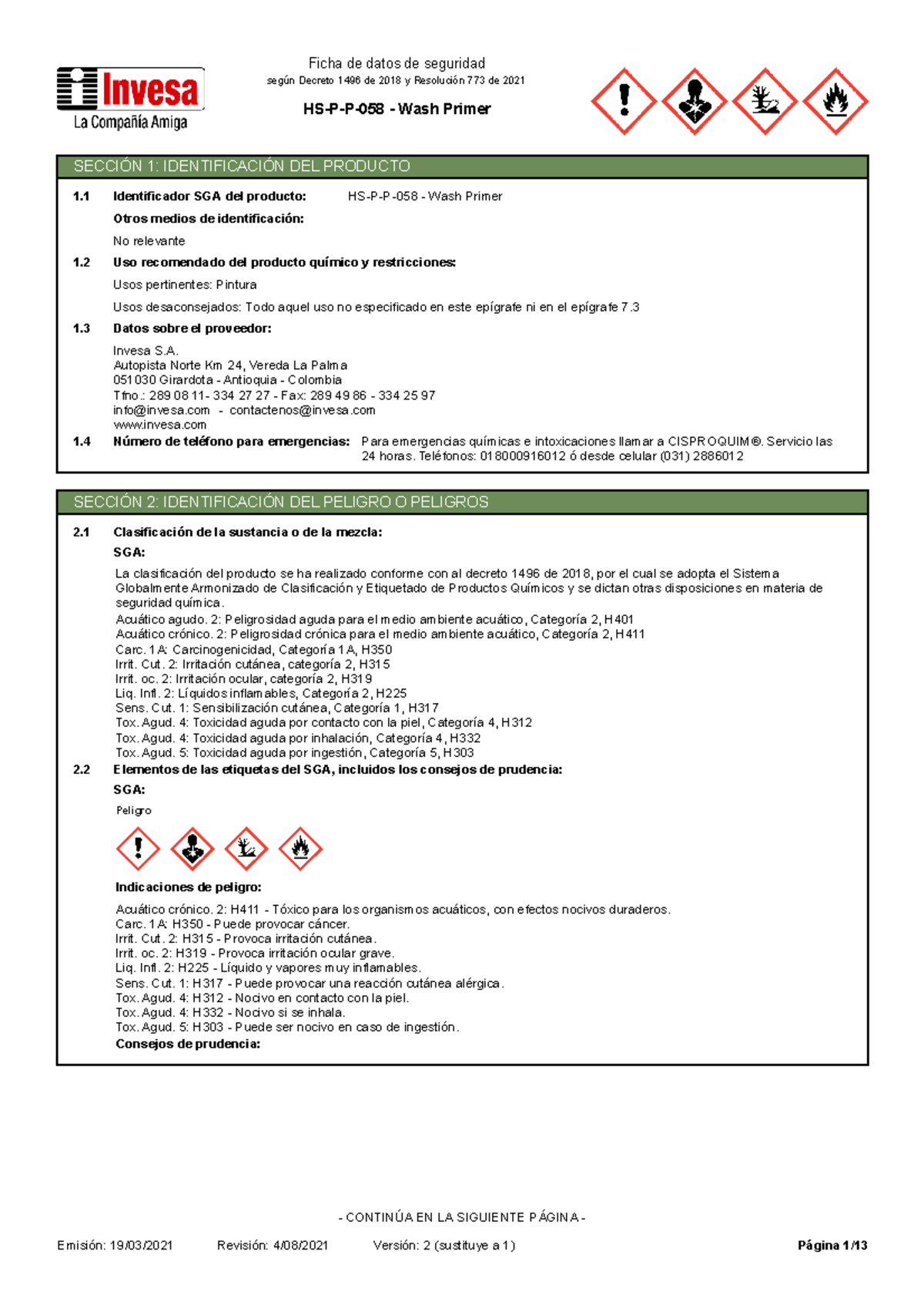 Sapolin Catalizador O Componente B Wash-Primer - HS-P-P-058 - Wash ...